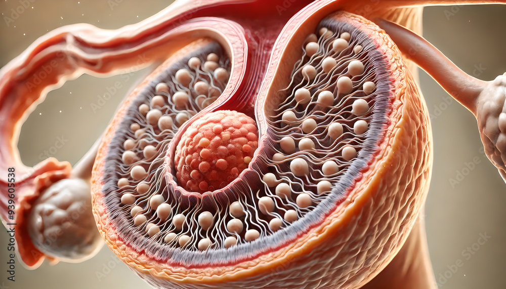 cross-sectional female ovary during ovulation phase menstrual cycle. follicle releasing an egg ...