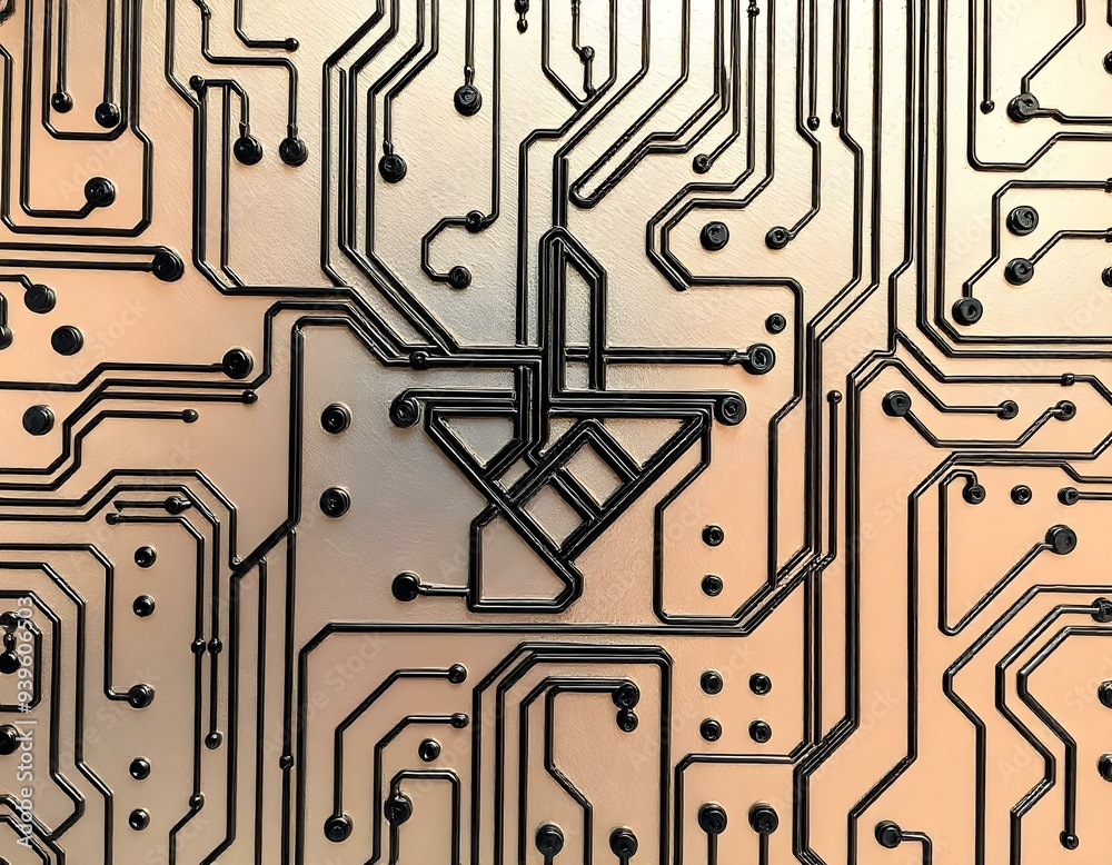 circuit pattern background with a textured metallic finish ...