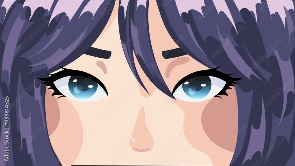 Looped animation focusing on the face of an beautiful anime girl with ...