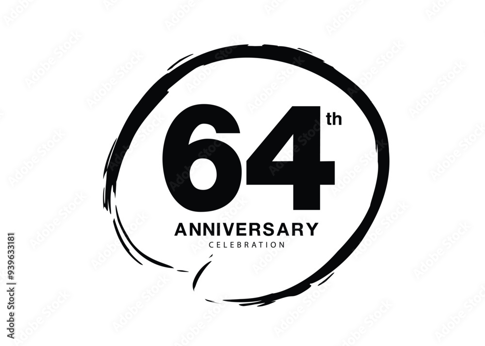 64 Years Anniversary Celebration logo black paintbrush vector, 64 ...