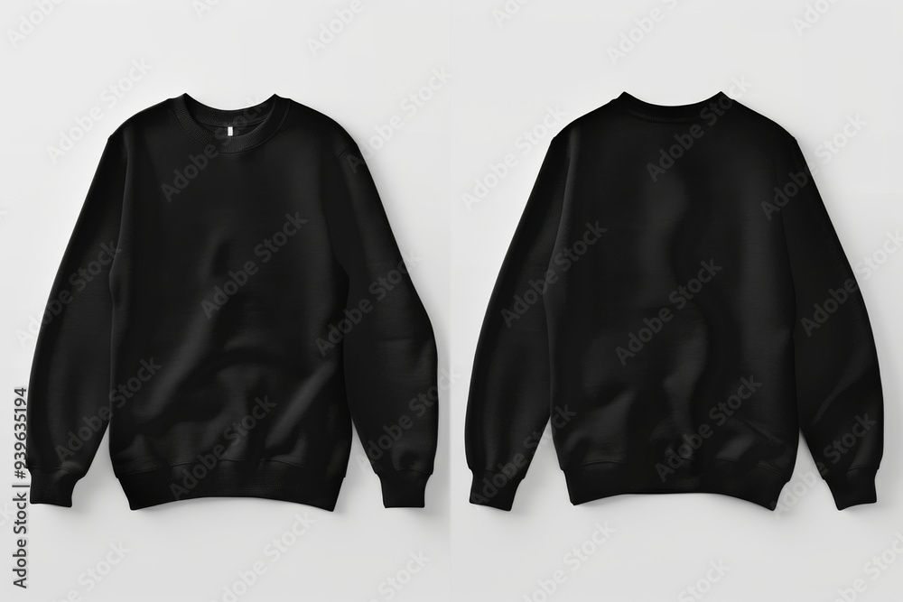 Blank sweater color black template front and back view on white ...