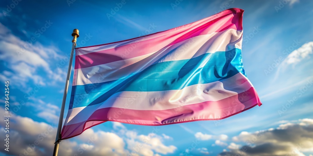 Transgender Pride Flag Waving in the Wind, Blue Sky, Clouds, Pride ...