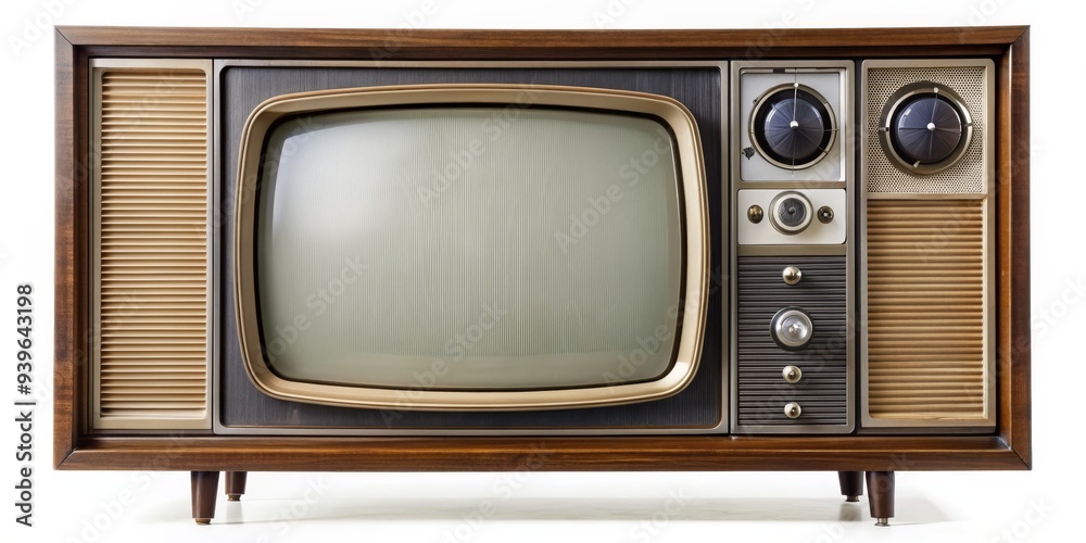 Vintage Retro Television - Classic Wood Cabinet, White Background ...