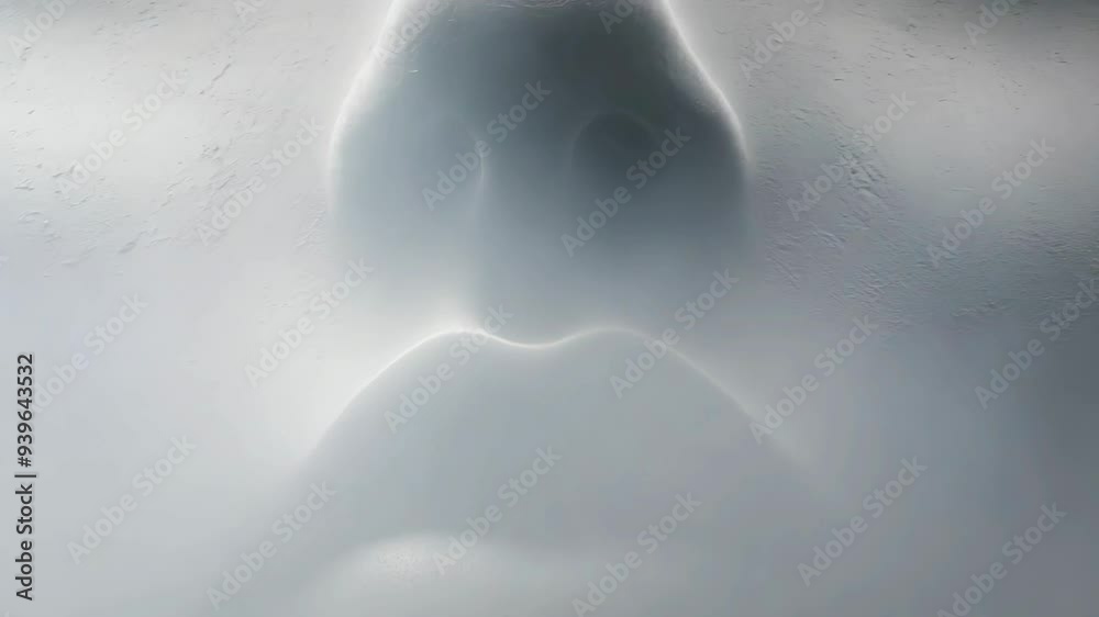 abstract, monochromatic image featuring a human face pressing against a ...