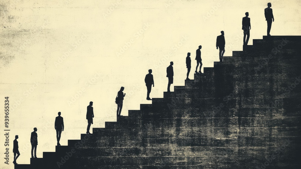 Silhouetted People Ascending and Descending Staircases in Conceptual ...