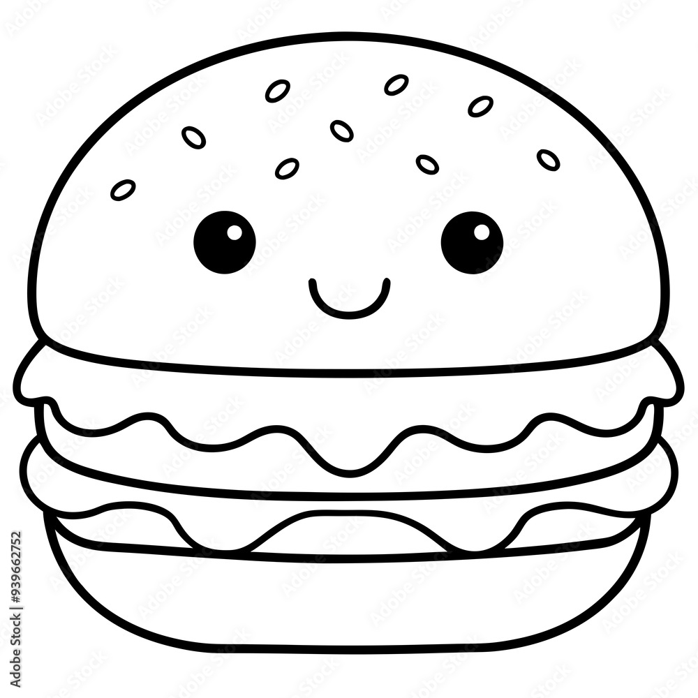 burger coloring page, burger outline, burger illustration, cartoon ...