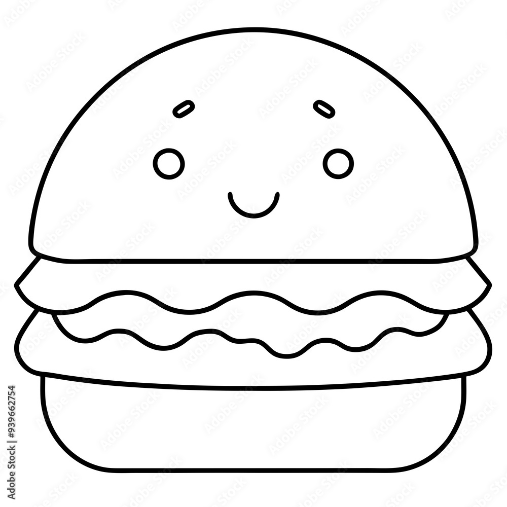 Vetor de burger coloring page, burger outline, burger illustration ...
