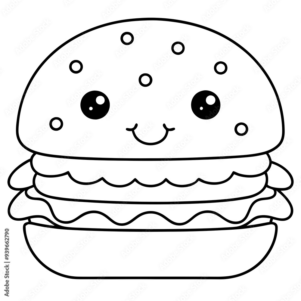 burger coloring page, burger outline, burger illustration, cartoon ...