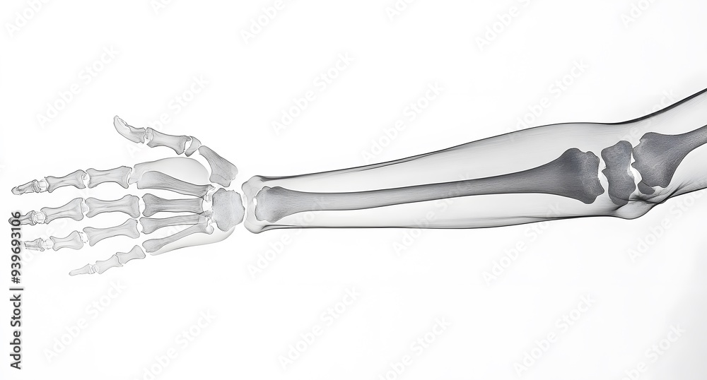 Detailed X-ray image showcasing the anatomy of a human arm and hand ...