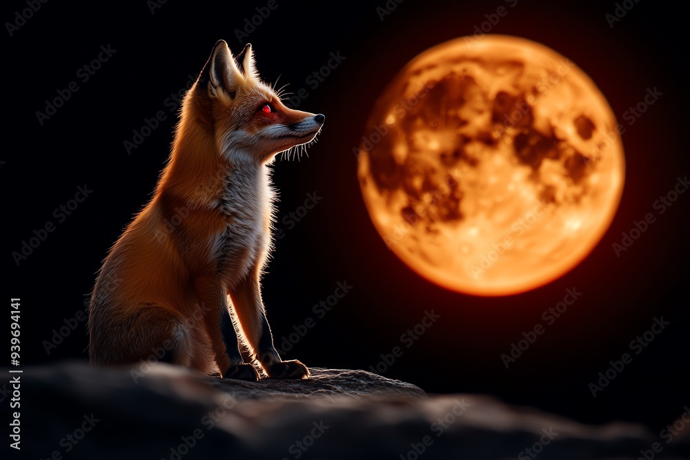 A hauntingly beautiful image of the nine-tailed fox under a blood moon ...
