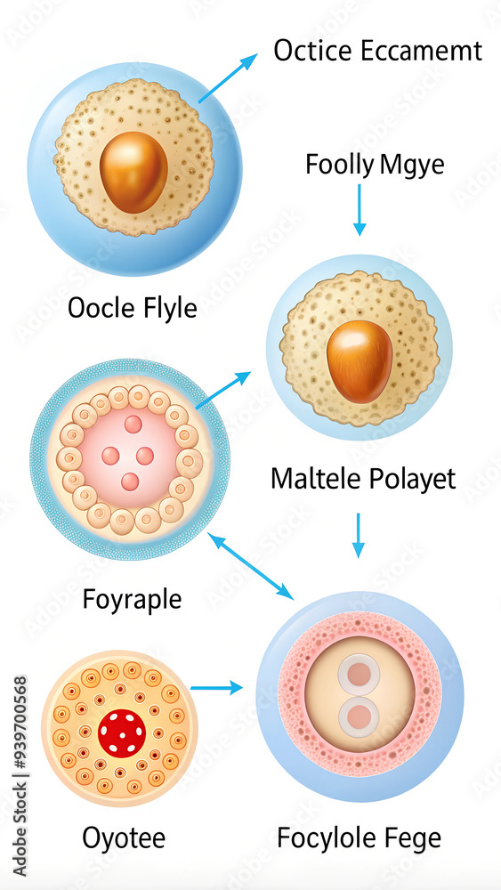 Educational diagram showing the development stages of an oocyte from ...