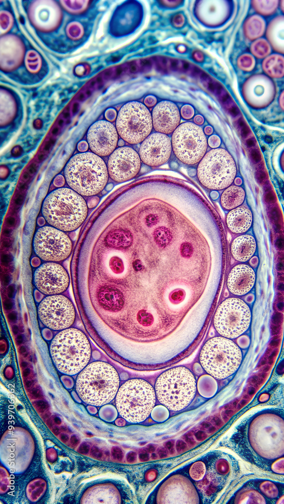 Fetal ovary: Oocyte development micrograph depicting leptotene and ...