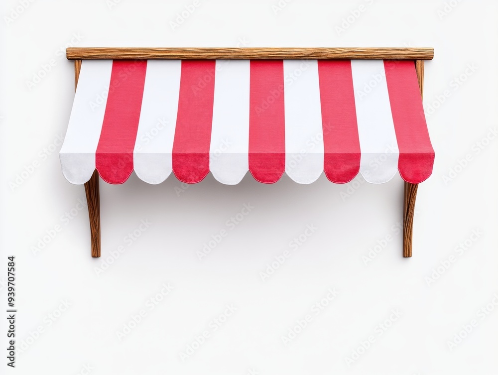 Red and white striped awning attached to a wall, providing shade and a ...