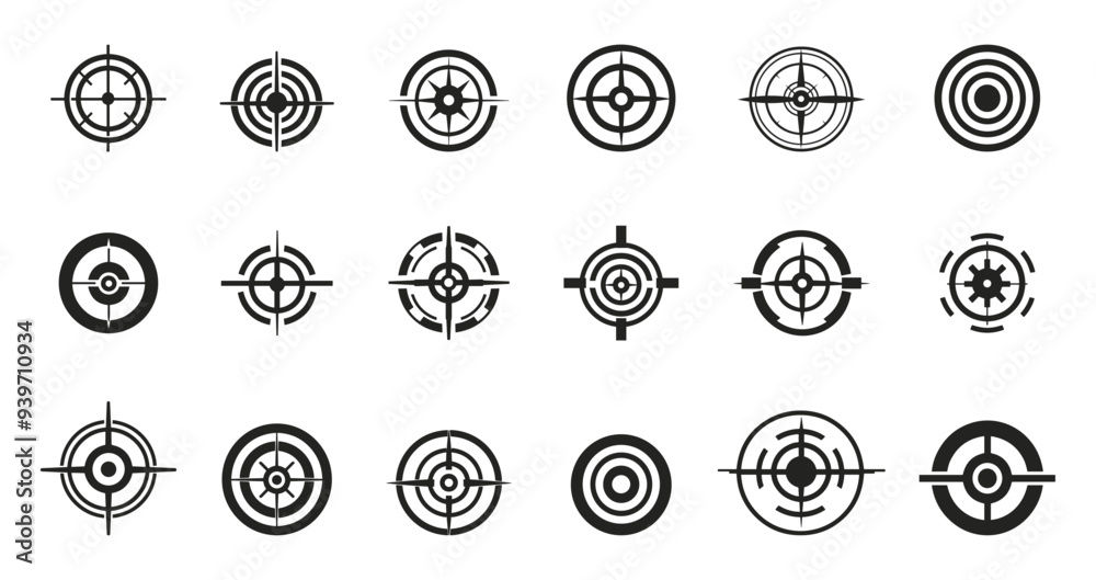 Sniper aim icons set. Bullseye gun target crosshair symbol. Military ...