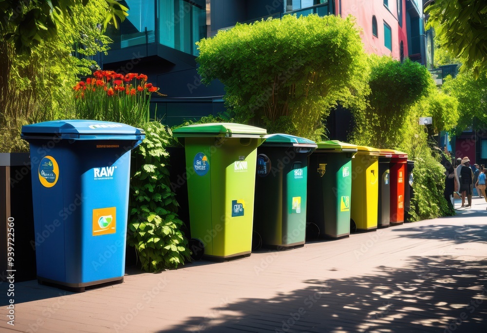 colorful urban recycling bins designed encourage eco friendly practices ...