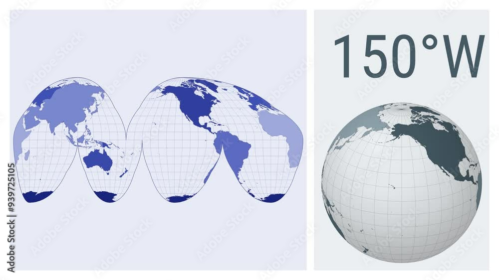 World Map Animation. Goode interrupted homolosine projection. Colored ...