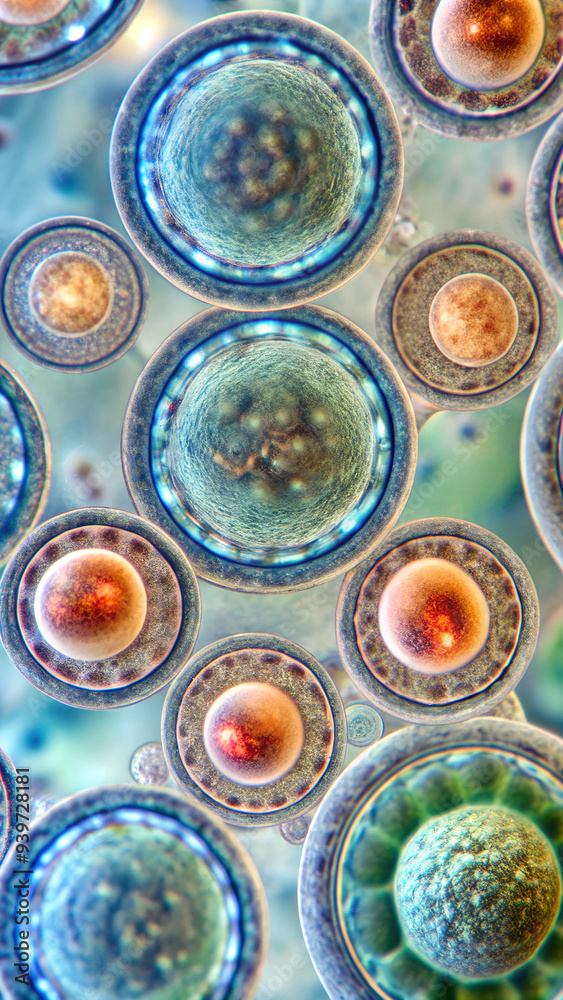 Fotka „Fetal ovary Oocyte meiosis Micrograph showing several oocytes in ...