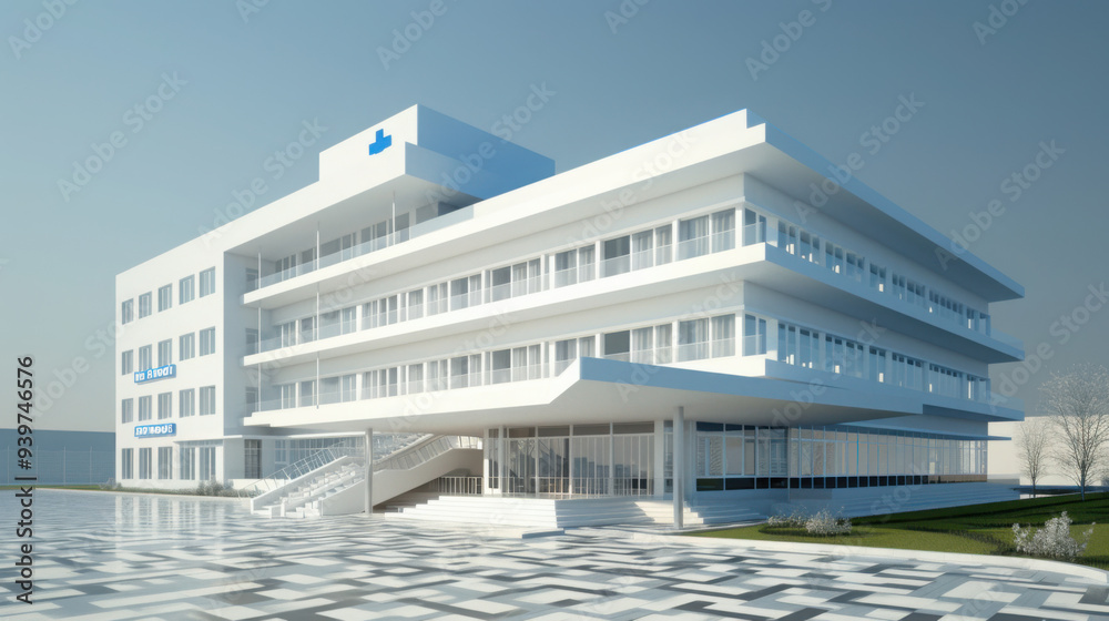 Hospital building, overall white, a total of 3 floors, the overall ...
