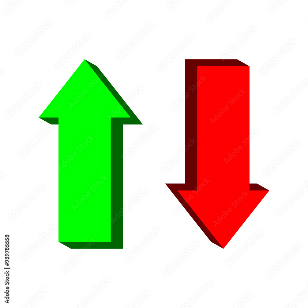3D Arrows Vector Set in Red and Green Indicating Loss and Profit - High ...