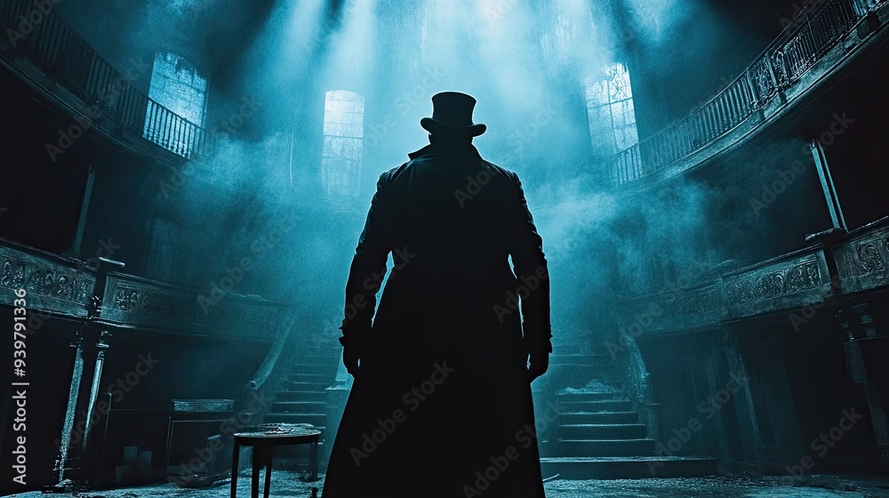 A shadowy figure in a top hat and trench coat, known as the Phantom of ...