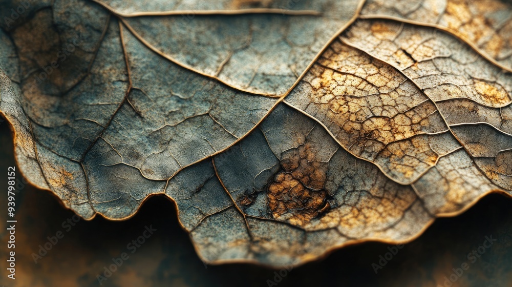 High-definition close-up of a leaf in various stages of decay ...