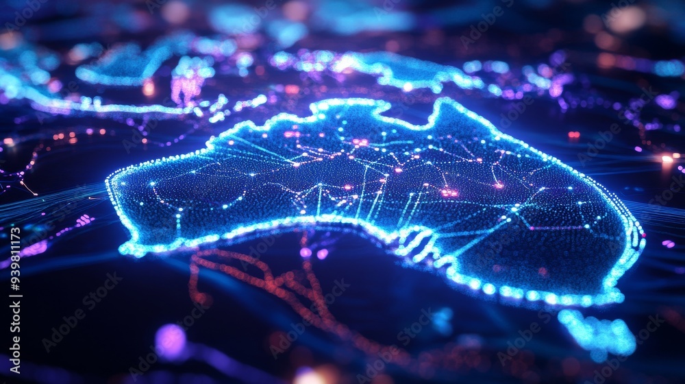 Australia's Digital Landscape A Glowing Map of Connectedness, 3D ...
