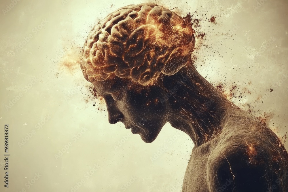 Sculpted figure with glowing brain symbolizing the fiery passion of ...
