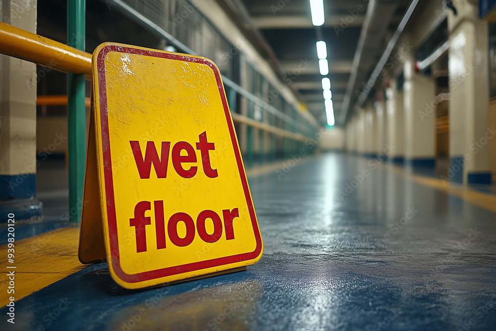 Wet floor caution sign on the floor, Announcement sign for slippery ...
