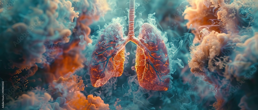 Unhealthy, sick lungs with poor air quality. Human lungs and bronchial ...