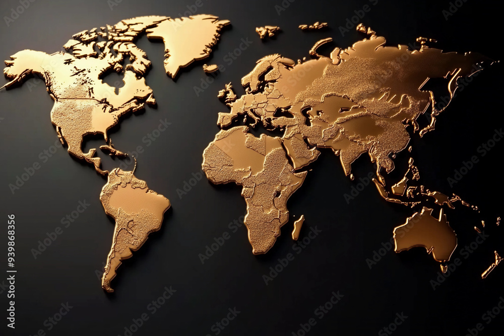 gold world map : golden world map on Black Background, world map ...
