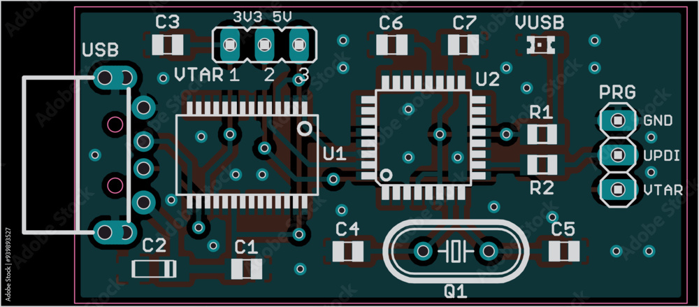 Vector printed circuit board of electronic device with components of ...