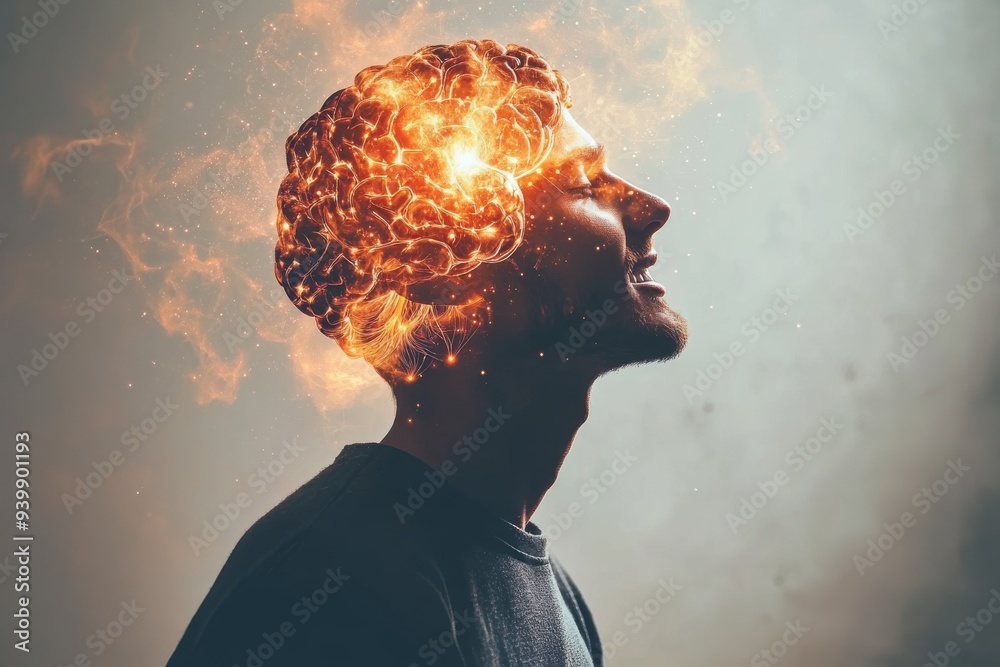 Side profile of a man with a glowing brain symbolizing the explosive ...
