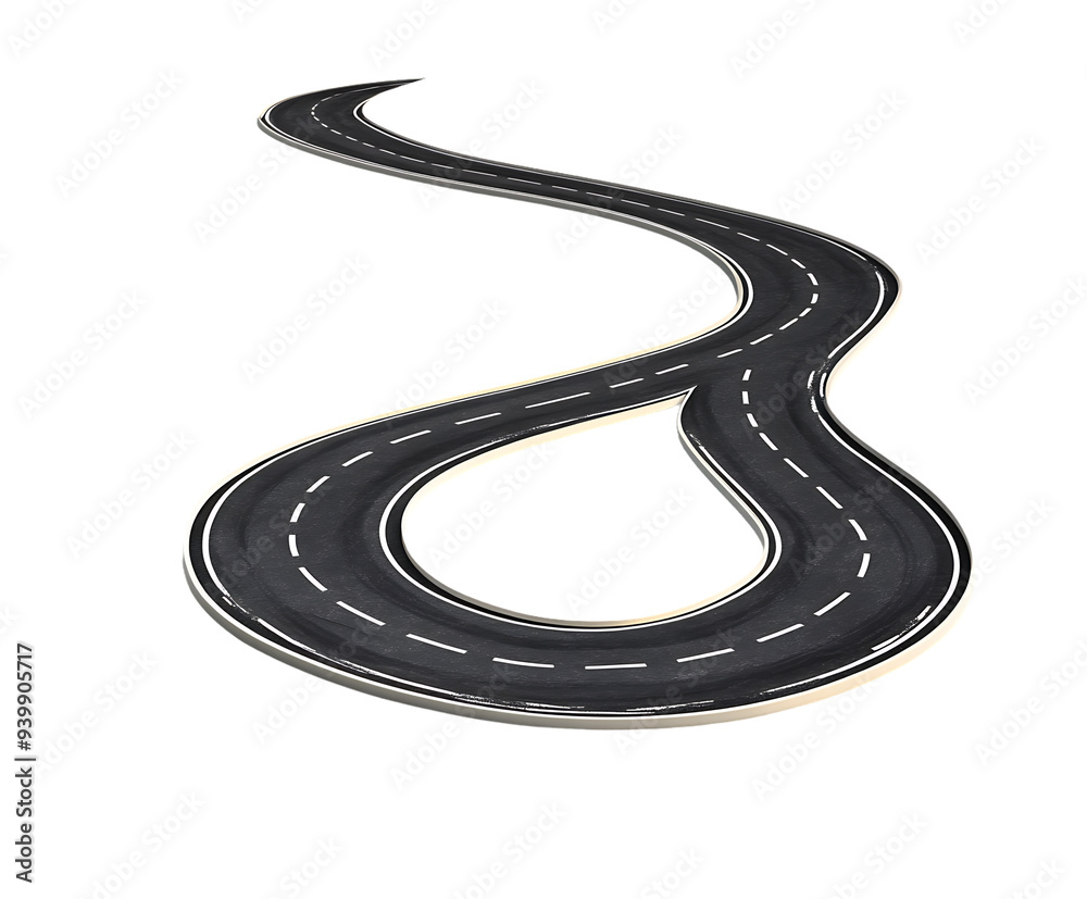 Curved Winding Road Image, Asphalt Road with White Lanes, Isolated Road ...