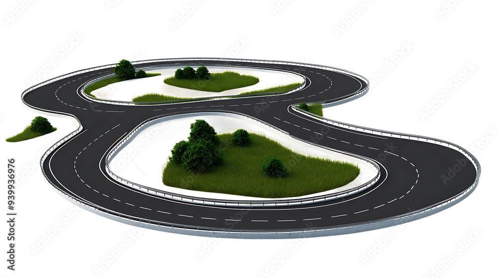 Scenic Loop Road Landscape, Curved Highway Isometric, Nature Road ...