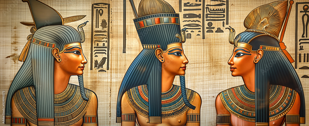 Ancient Egyptian Queens: Three Regal Women Adorned in Gold and ...