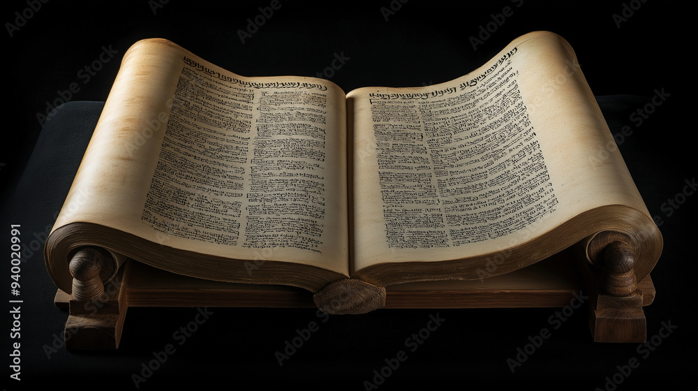 Ancient Bible, preserved on aged parchment and scrolls, serves as a ...