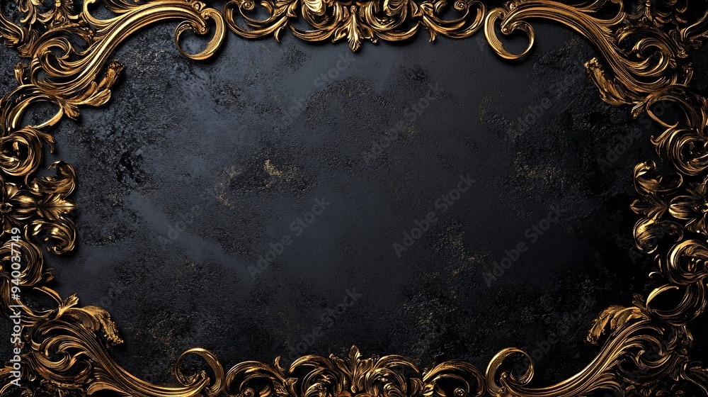 Black background with an ornate gold border framing the edges Stock ...
