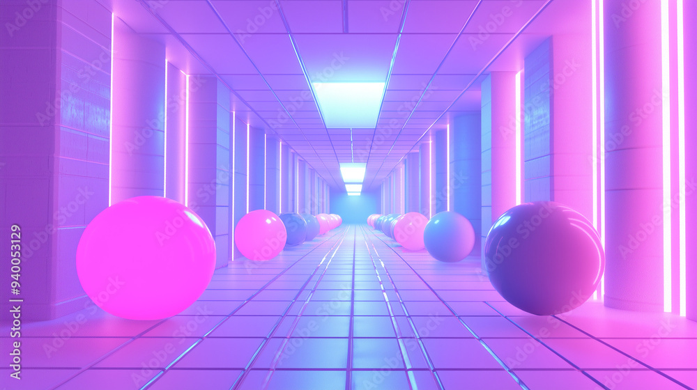 3d Retro futuristic fantasy landscape, world, travel. Acid rave concept ...