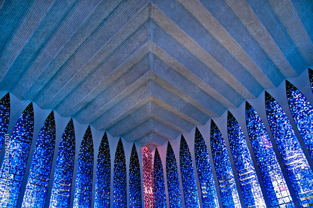 Interior of the Dom Bosco Sanctuary, projected by Oscar Niemeyer, a ...