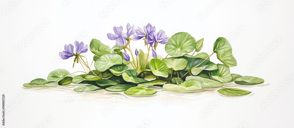 Watercolor illustration of a floating aquatic plant known as water ...