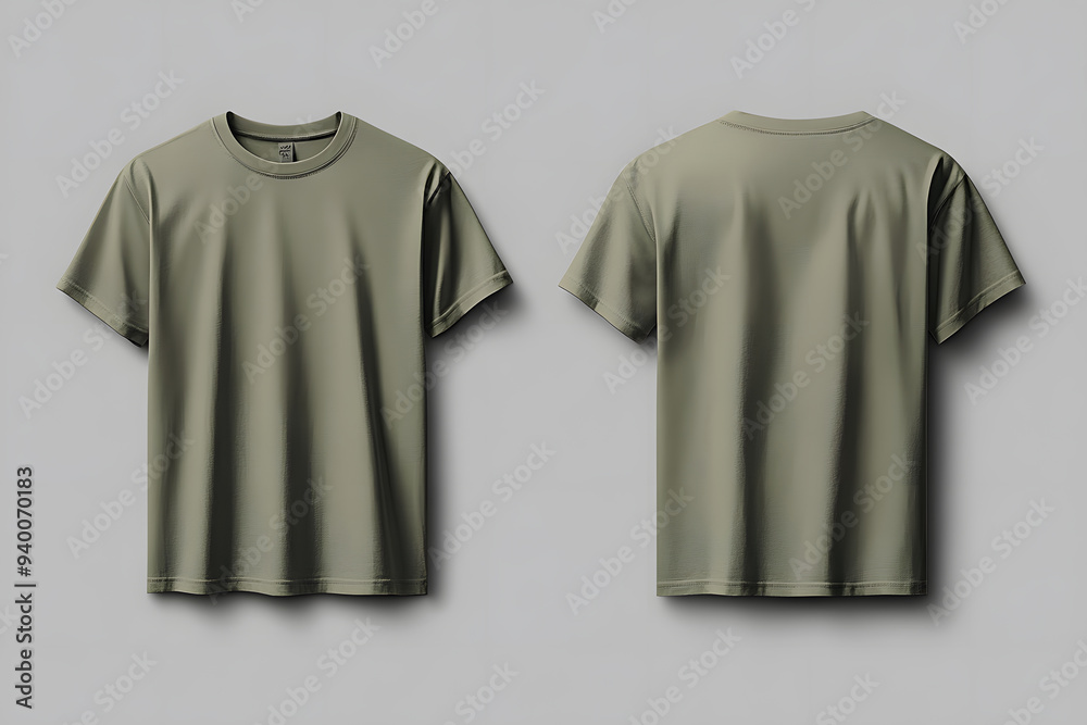 Military green t-shirt mock-up with front and back views highlighting ...