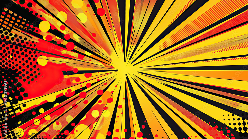 Comic template with a radial pattern of panels, highlighted by action ...