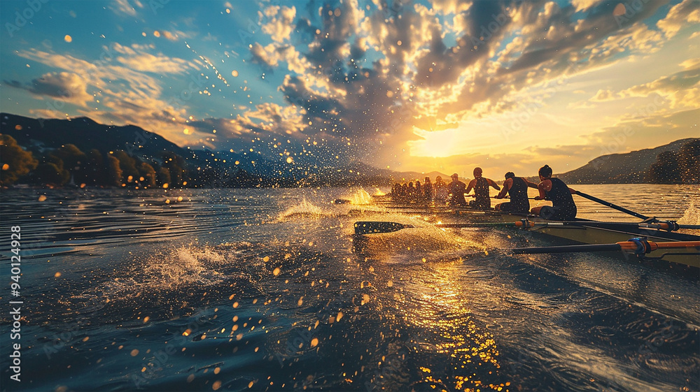 photo of a rowing team competing in a rowing event at the Olympics ...