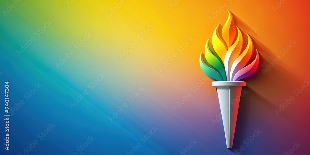 Glowing olympic torch against victory colors gradient in paper cut ...