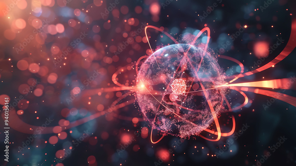 Futuristic visualization of an atomic nucleus with protons neutrons and ...