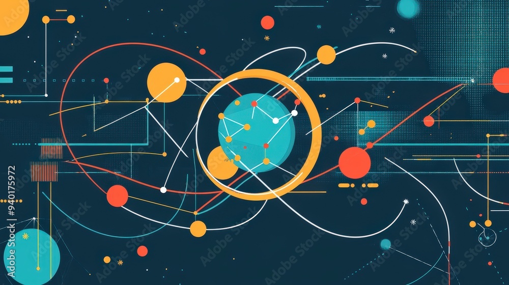 Quantum Computer Illustration with Entangled Particles and Mathematical ...
