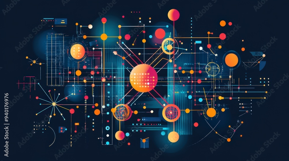 Quantum Computer Illustration with Entangled Particles and Mathematical ...