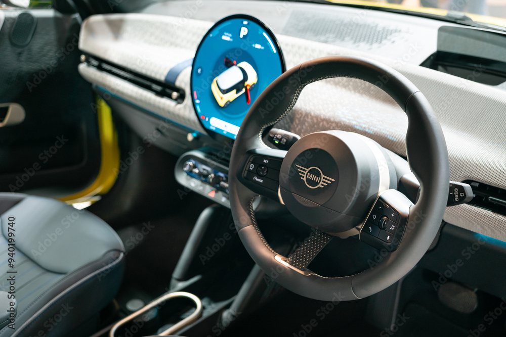 Interior of the new ELECTRIC MINI COOPER SE. inside of the Mini Cooper ...