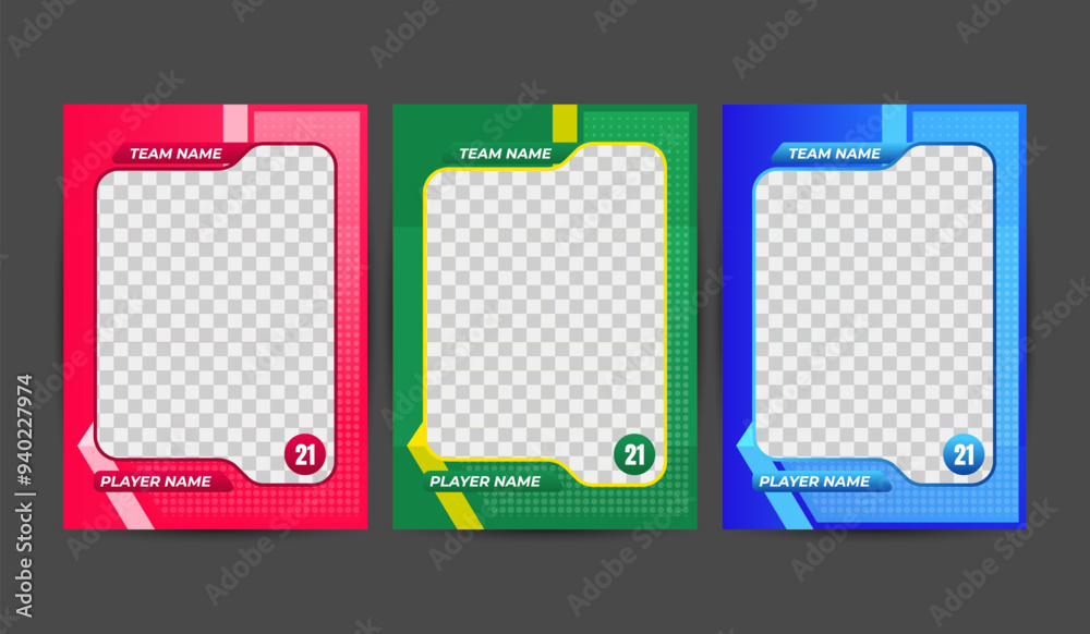 Set of card templates with customizable frames for team and player ...