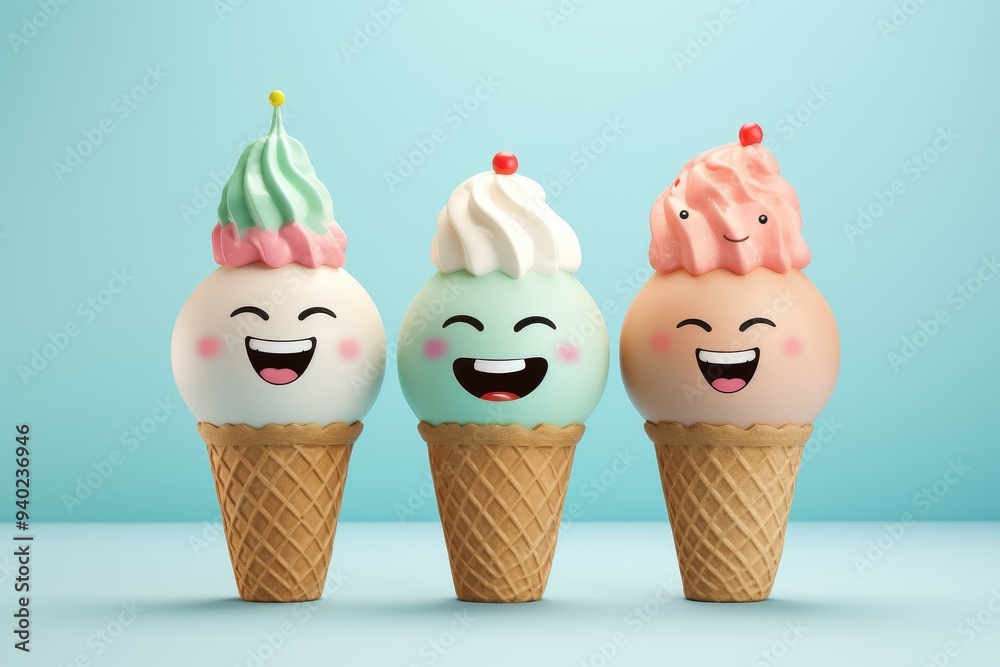 Delightful ice cream cone pals bring joy with their vibrant colors and ...
